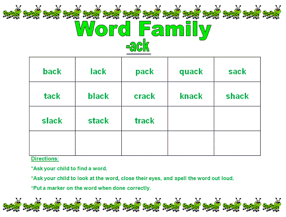 Word Family “ack” Book, Game, and Learn Along Videos