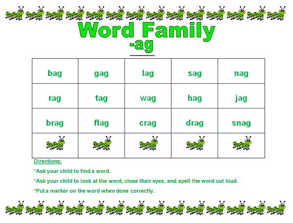 Word Family “ag” Book, Game, and Learn Along Video