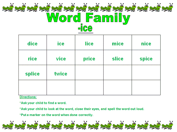 Word Family “ice” Book, Game, and Learn Along Videos