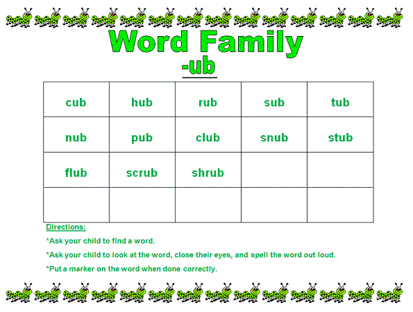 Word Family “ub” Book, Game, and Learn Along Video
