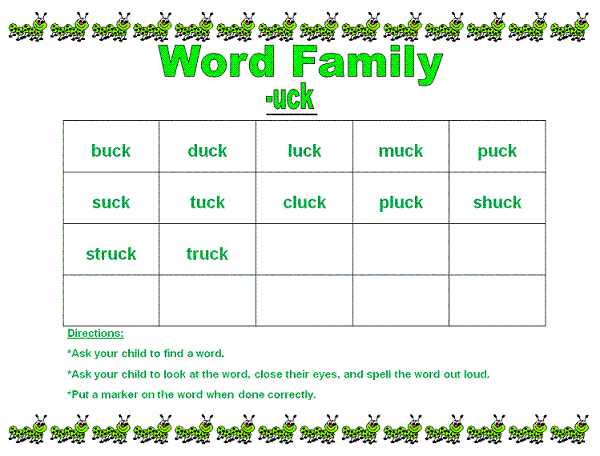 Word Family “uck” Book, Game, and Learn Along Videos